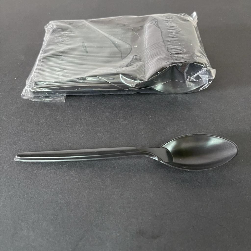 BLACK PLASTIC SPOON & FORK 6.5" - SUDU PLASTIK HITAM / GARPU PLASTIK ...