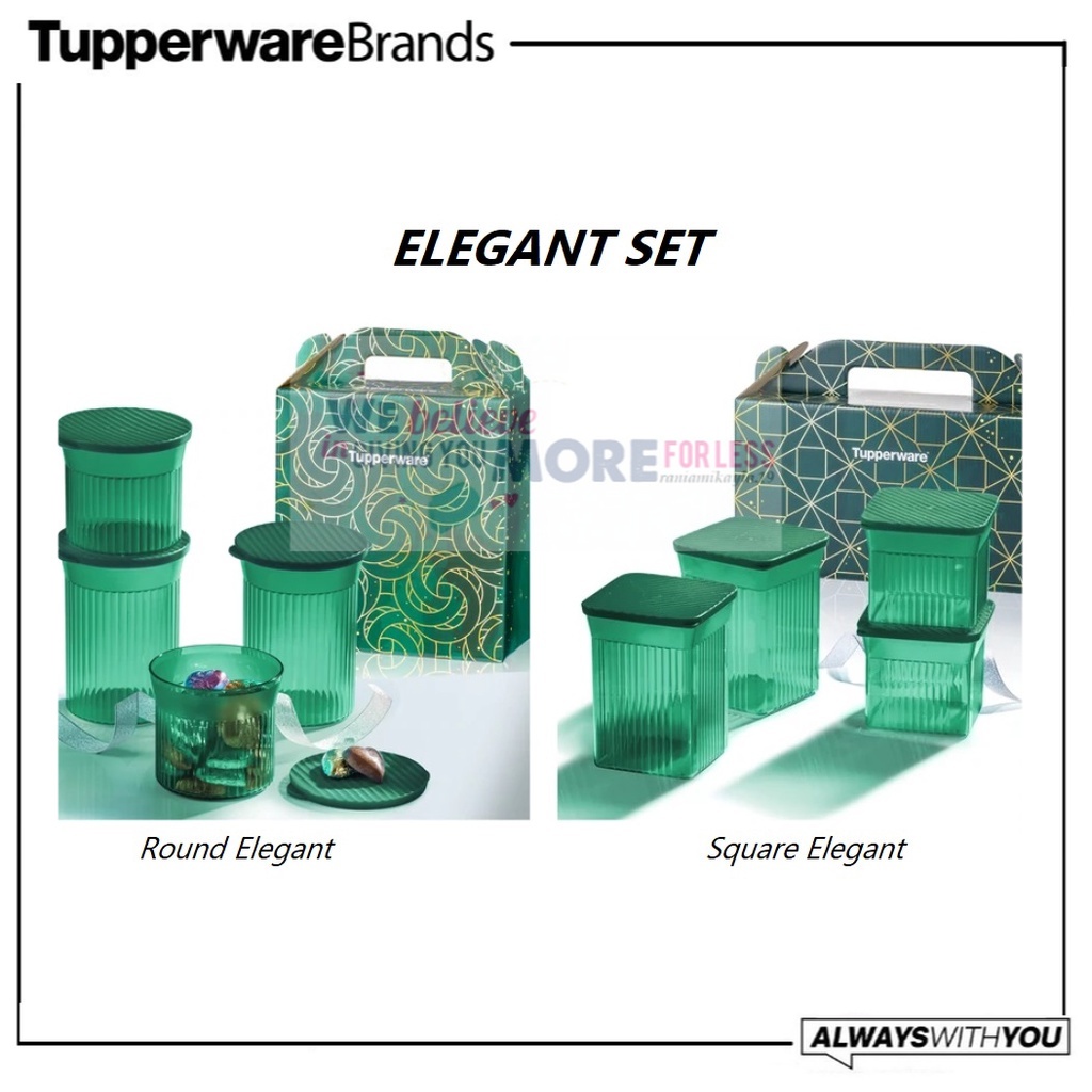 Tupperware Elegant Square & Round Set with Gift Box Emerald Green Bekas ...