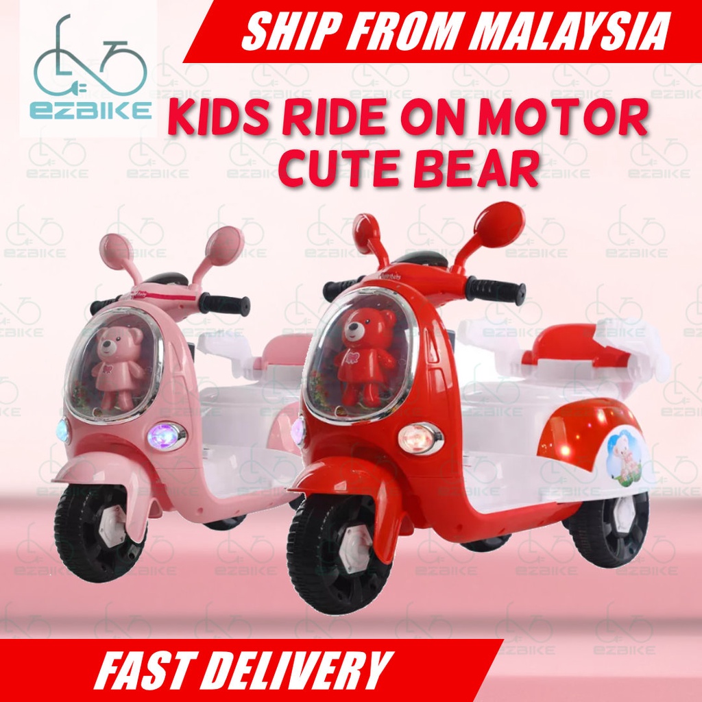 EZBIKE KIDS RIDE ON MOTORCYCLE SCOOTER BEAR CUTE CARTOON Motor kanak ...