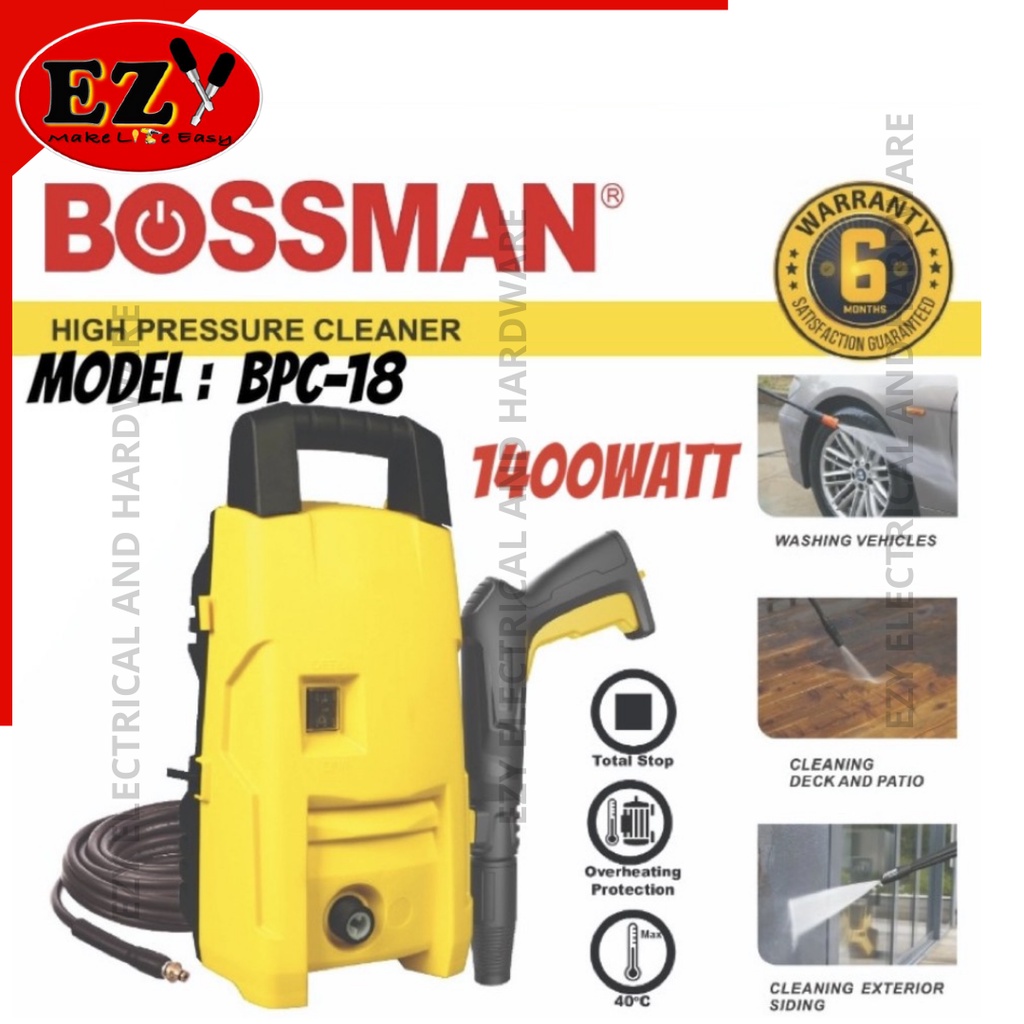 BOSSMAN 1400W HIGH PRESSURE CLEANER BPC18/WATER JET SPRAYER | Shopee ...