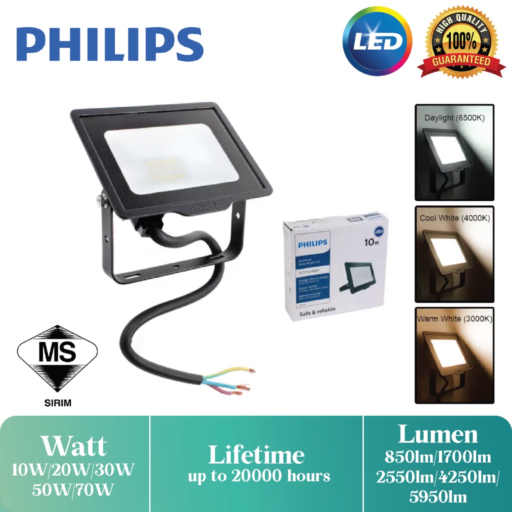 PHILIPS BVP150 10W/20W/30W/50W/70W ESSENTIAL SMARTBRIGHT LED FLOODLIGHT(6000K,4000K,3000K ...