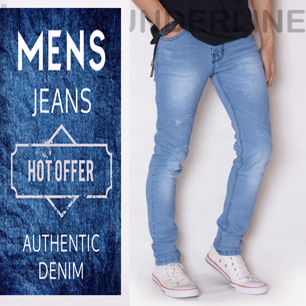 Men's LASER Claw Ripped JEANS JENS Ripped Knee ORIGINAL UNDERLINE Color ...