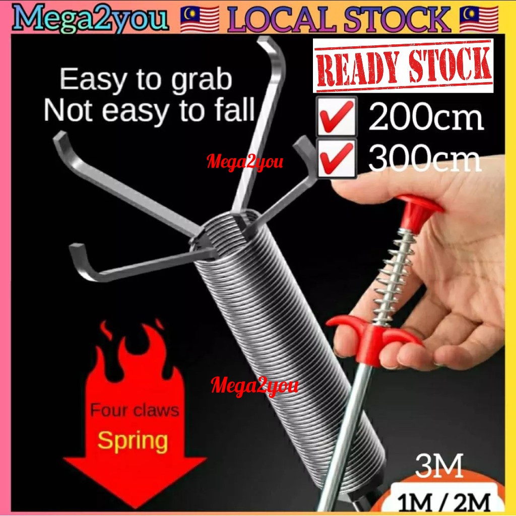 🇲🇾 Snake Drain Cleaner Spring Gripper Clog Remover Pipe Pembersih Sinki ...