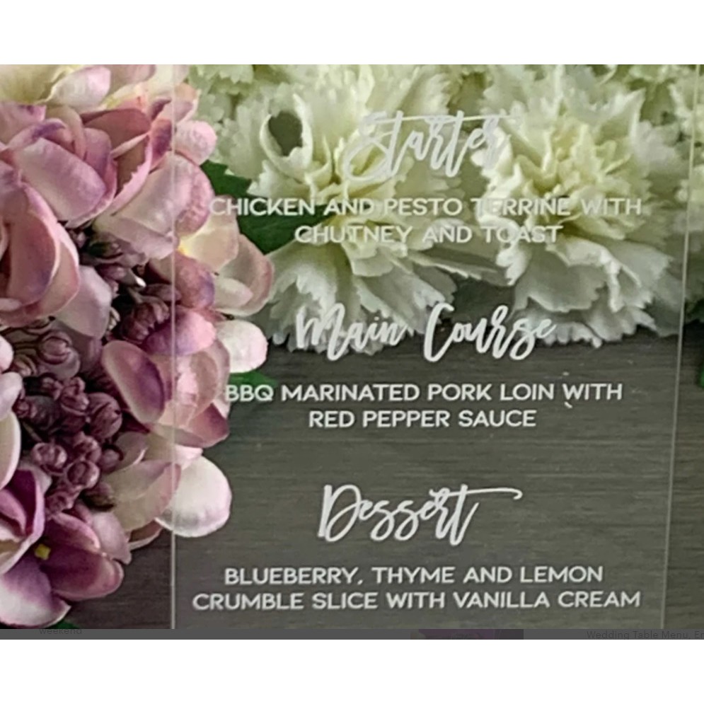 Acrylic Menu, Clear Perspex Wedding Menu, DL Menu, Wedding Table Menu ...