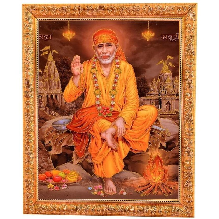 Golden Zari Art Work Photo of Shirdi Sai Baba In Gloden Frame Big ...