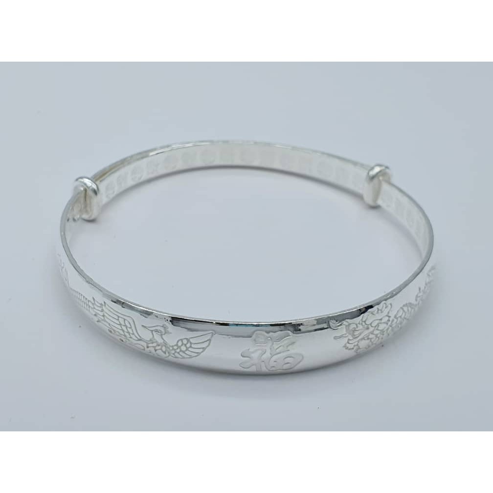 999 Pure Silver Adjustable Dragon & Phoenix Bangle 足银999 纯银龙凤手镯 | Shopee Malaysia
