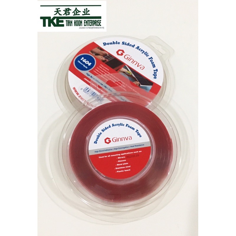 GINNVA 1604 DOUBLE SIDED ACRYLIC FOAM TAPE 10mm X 6yds 双面胶带/双面透明胶带 ...