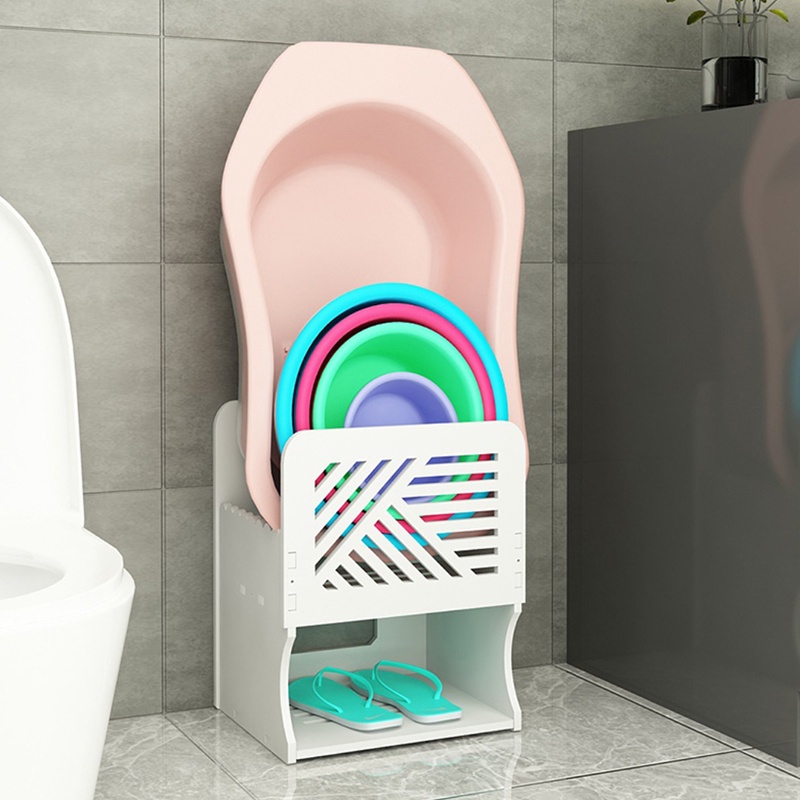 Bathroom waterproof wash basin storage pail rack organizer toilet space ...