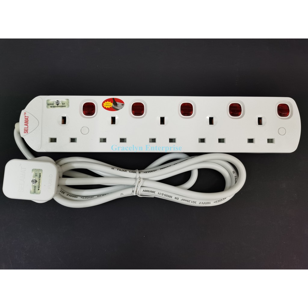 SELAMAT MA1185 TRAILING EXTENSION SOCKET PORTABLE WITH NEON SIRIM PLUG ...