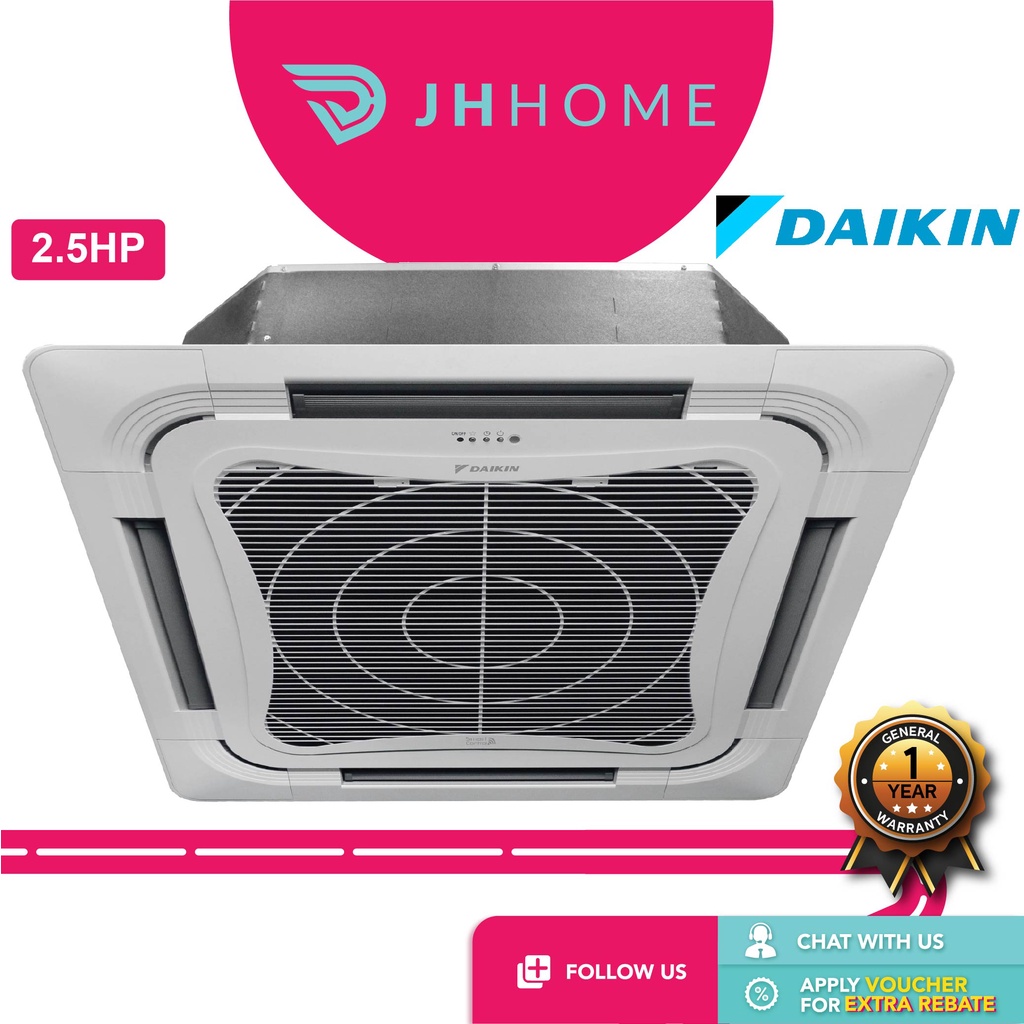 Daikin 2.5HP Non Inverter R32 Gas FCC60A / RC60A | R410 Gas FCN25F / RN25C Ceiling Cassette Air ...