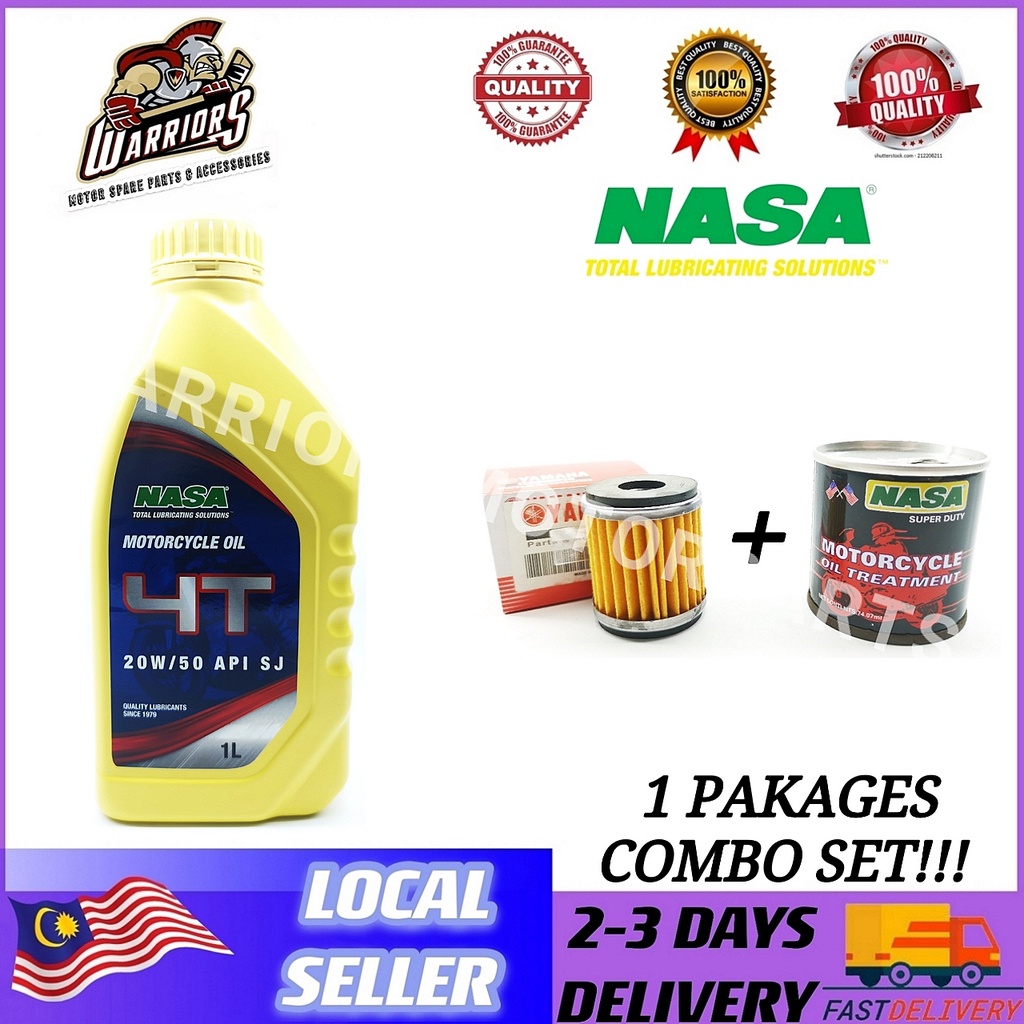 MOTORCYCLE OIL NASA 4T 20W-50 API SJ/OIL TREATMENT/OIL FILTER 1 PAKAGES ...