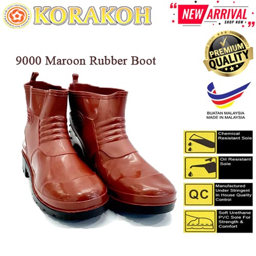 KORAKOH 9000 MAROON LOWCUT WATERPROOF RUBBER BOOT SAFETY SHOES OIL ...