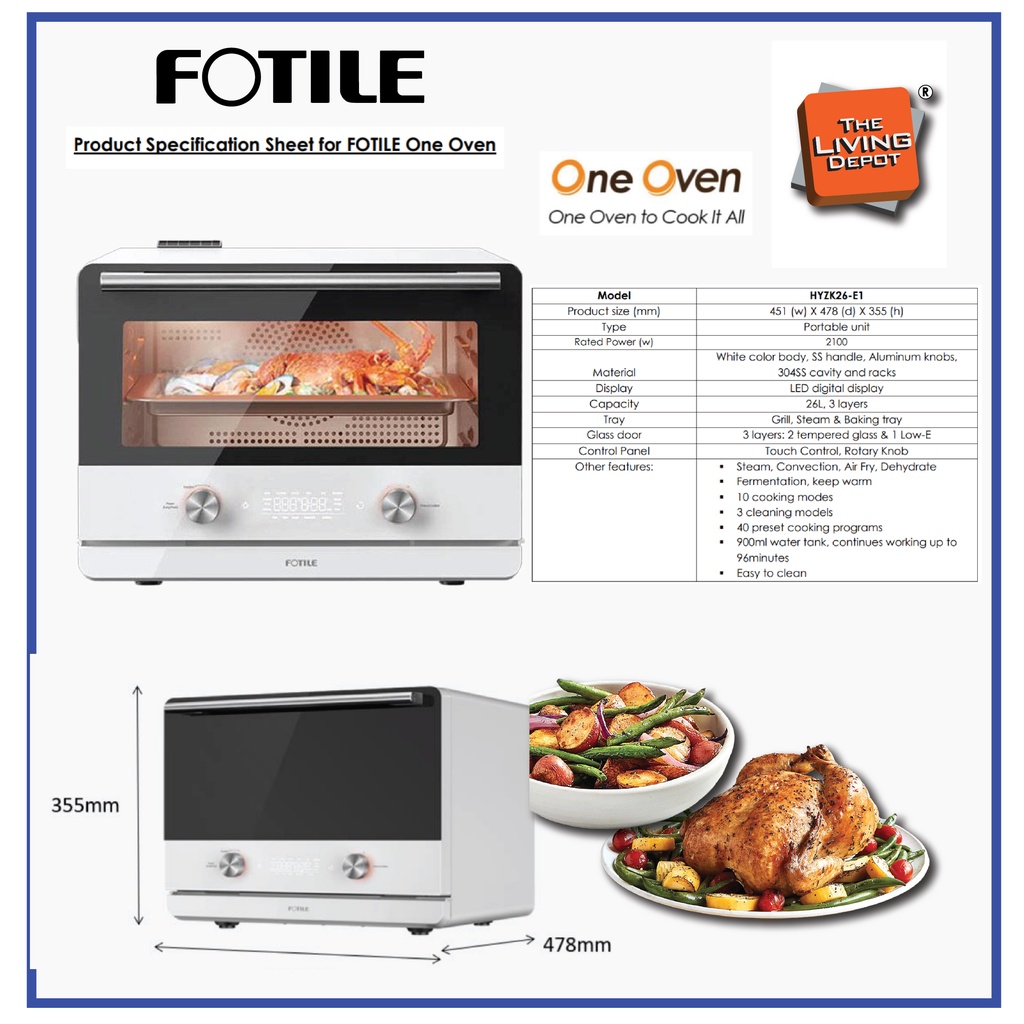 FOTILE 4-IN-1 COMBI OVEN 26L, Steam, Convection, Air Fry, Dehydrate ...