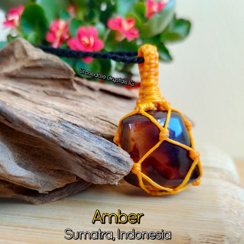 (StC) Sumatran Blue Amber Macrame Pendant - Amber Necklace - UV ...