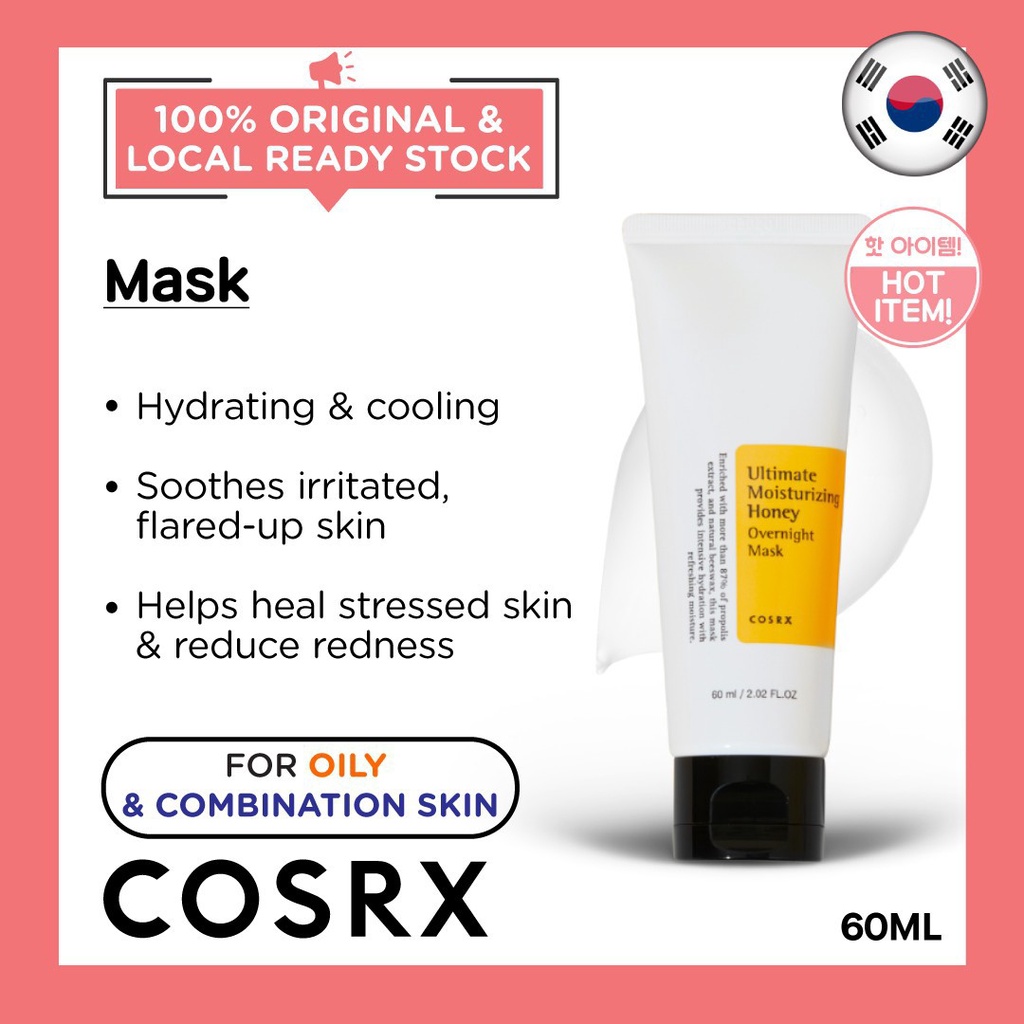 COSRX Ultimate Moisturizing Honey Overnight Mask 60ml Hydrating Propolis Face Moisturizer ...
