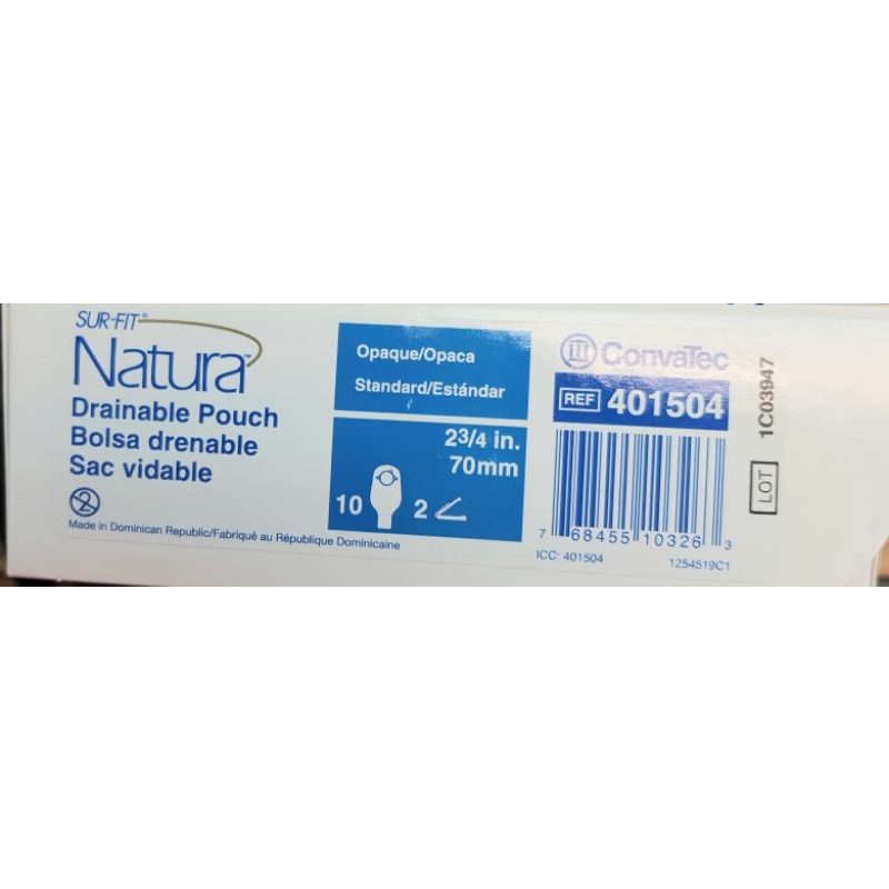 (REF 401504) ConvaTec SUR-FIT Natura Drainable Opaque 12" Pouch 70mm ...