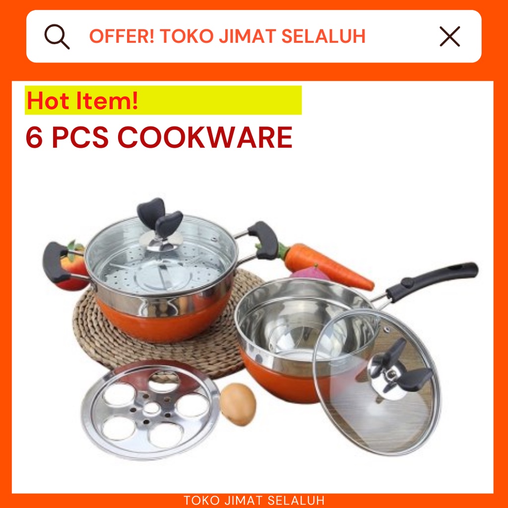 Periuk 6pcs Set Premium Stainless Steel Pot With Transparent Lid (3kg) | Shopee Malaysia