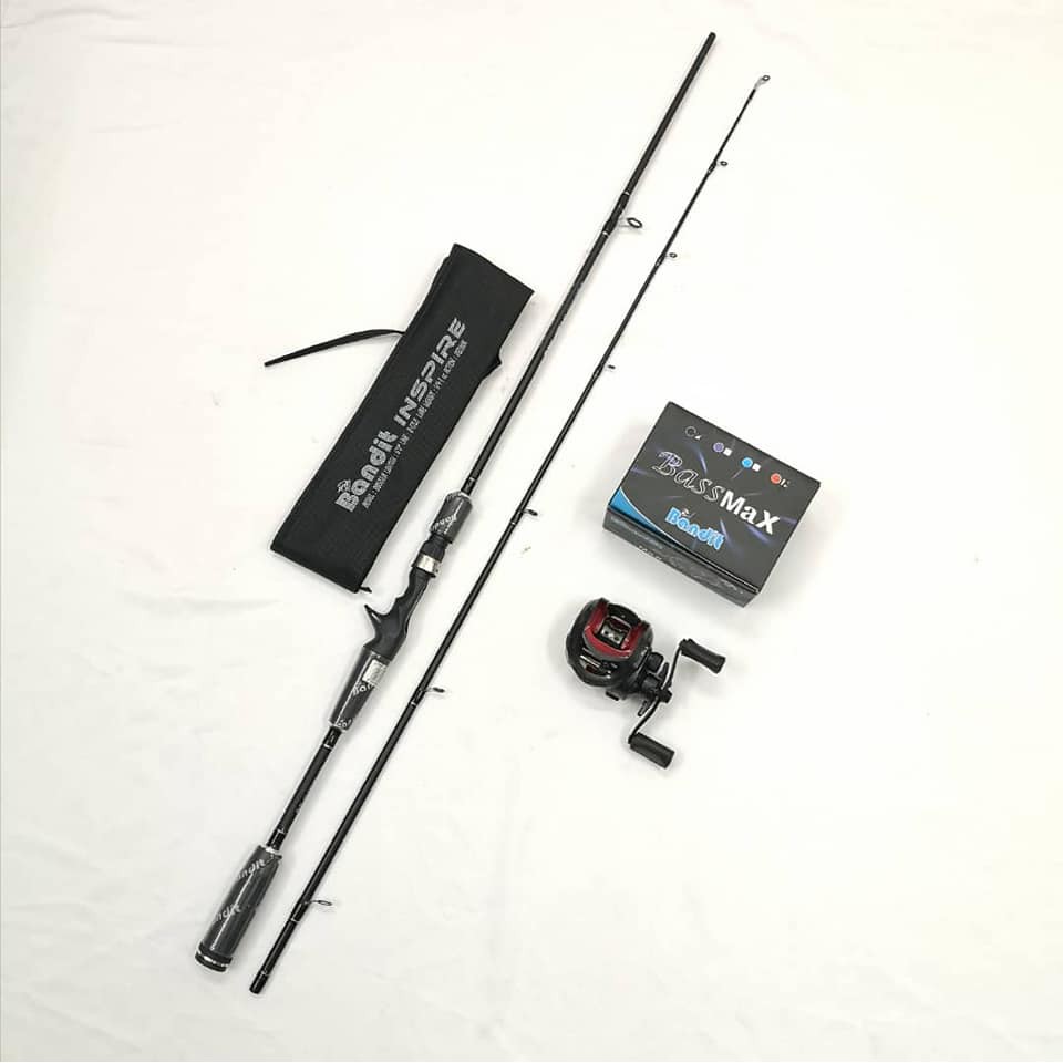 COMBO SET BANDIT BAITCASTER FIBREGLASS ROD+BANDIT BASS MAX CASTING REEL ...