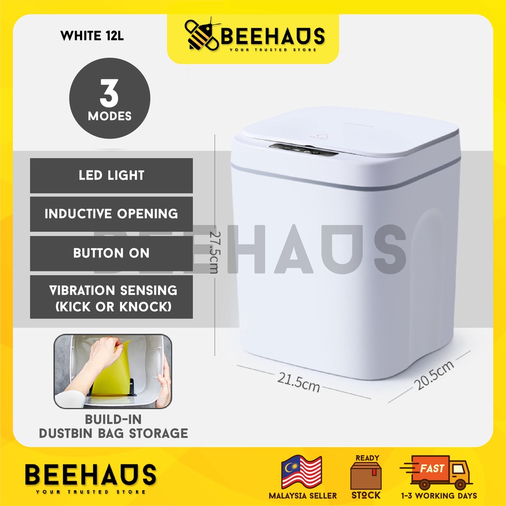 BEEHAUS Smart Sensor Dustbin | Automatic Touchless Trash Bin Rubbish Bin Trash Can Electric ...