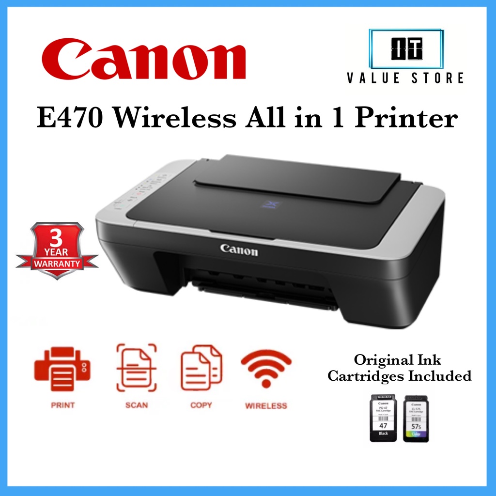 Canon Pixma E470 3 in 1 Inkjet Printer with Wireless (Print, Scan, Copy ...
