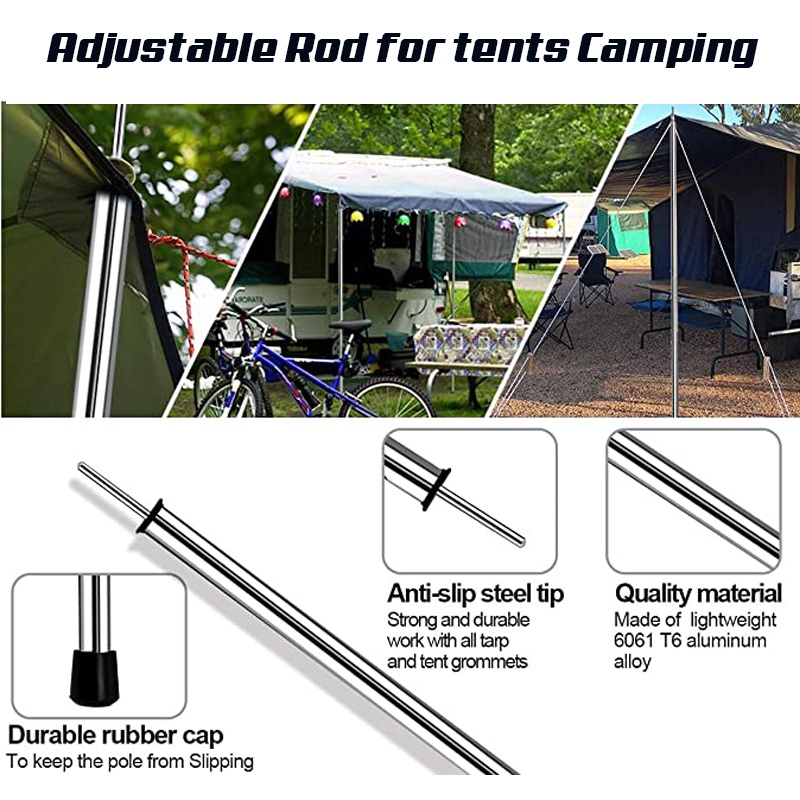 JDEX 1SET 2PCS TENT TARP POLE 2M Tent Pole Telescopic Adjustable tarp ...