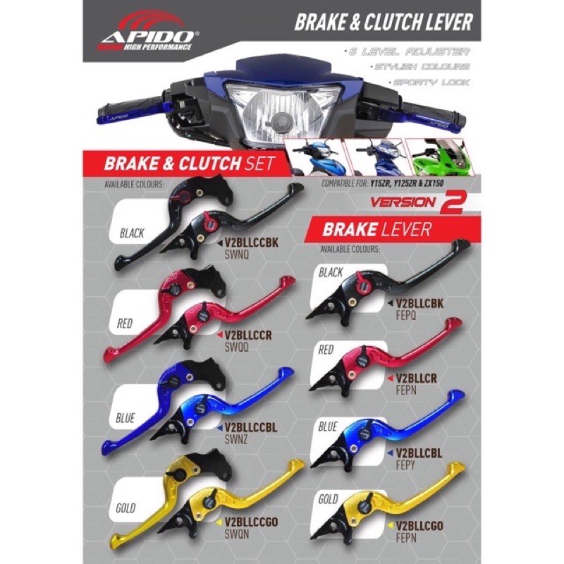Y15ZR / LC135-ES Cluth lever CNC ALLOY RACING BRAKE/CLUTCH LEVER ( APIDO) | Shopee Malaysia