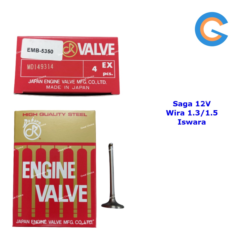 Engine Valve EX Saga 12V, Wira 1.3/1.5, Iswara 4pcs DOKURO Japan PROTON ...
