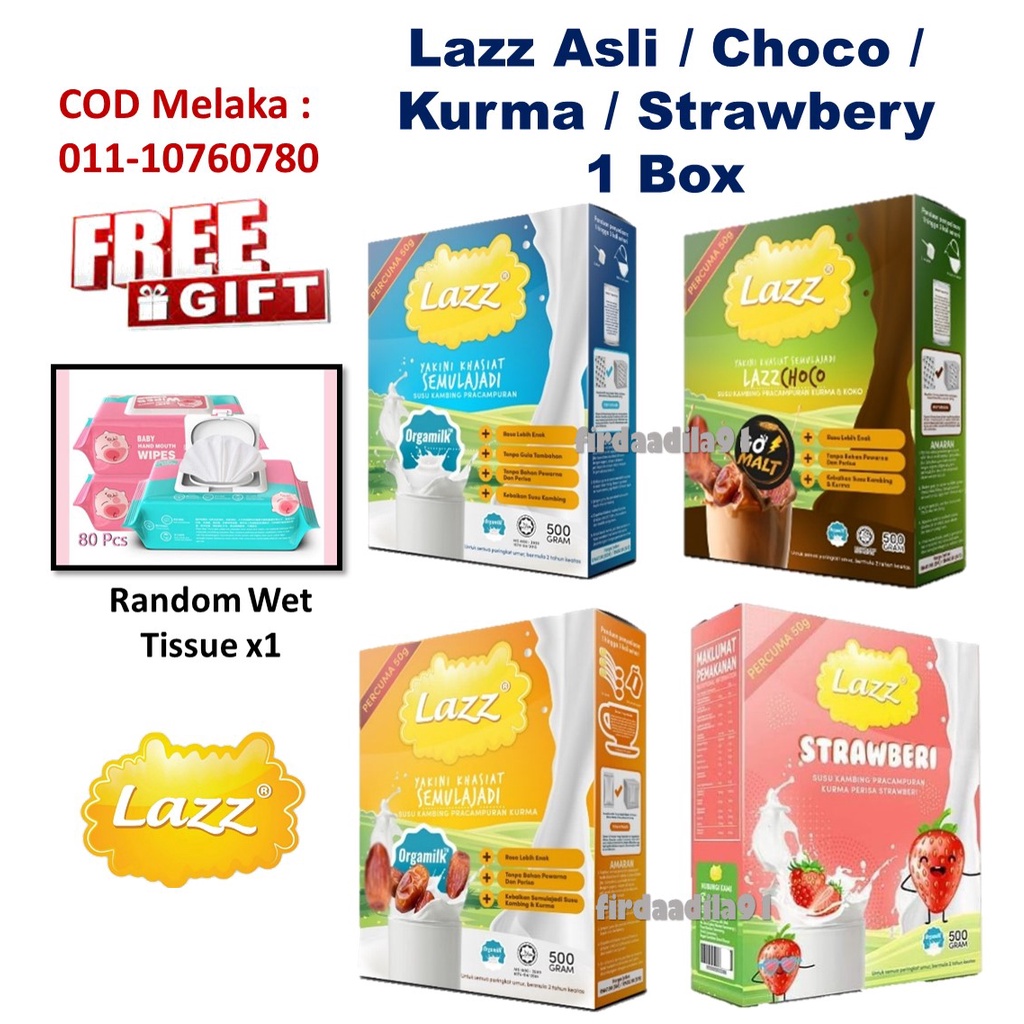 [COD Melaka] Lazz Susu Kambing Asli / Choco / Kurma / Strawberi Free Wet Tissue | Shopee Malaysia