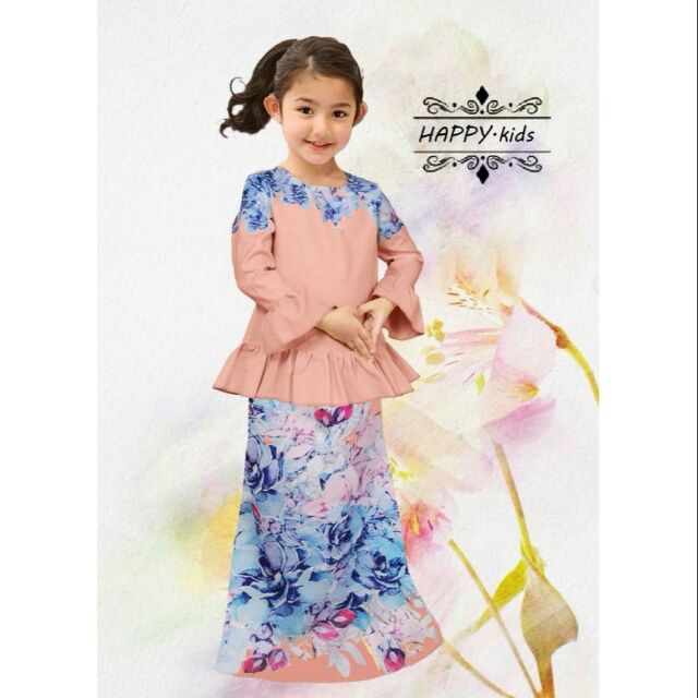 🌹HOT ITEM🌹BAJU KURUNG PEPLUM MINAZ KID RAYA (PEACH) | Shopee Malaysia