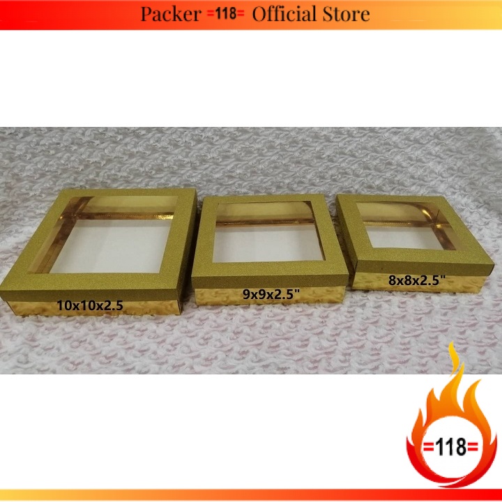 SMT 10pc Gold Cover Glitter & Bottom Gold Box with Transparent Top ...