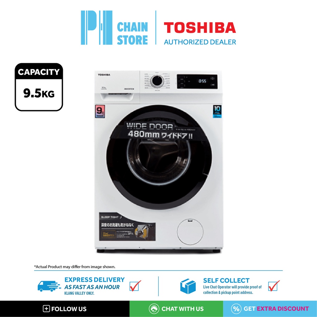 TOSHIBA TW-BK105S2M(SK) TW-BK105S2M(WK) 9.5KG FRONT LOAD REAL INVERTER WASHING MACHINE / WASHER ...