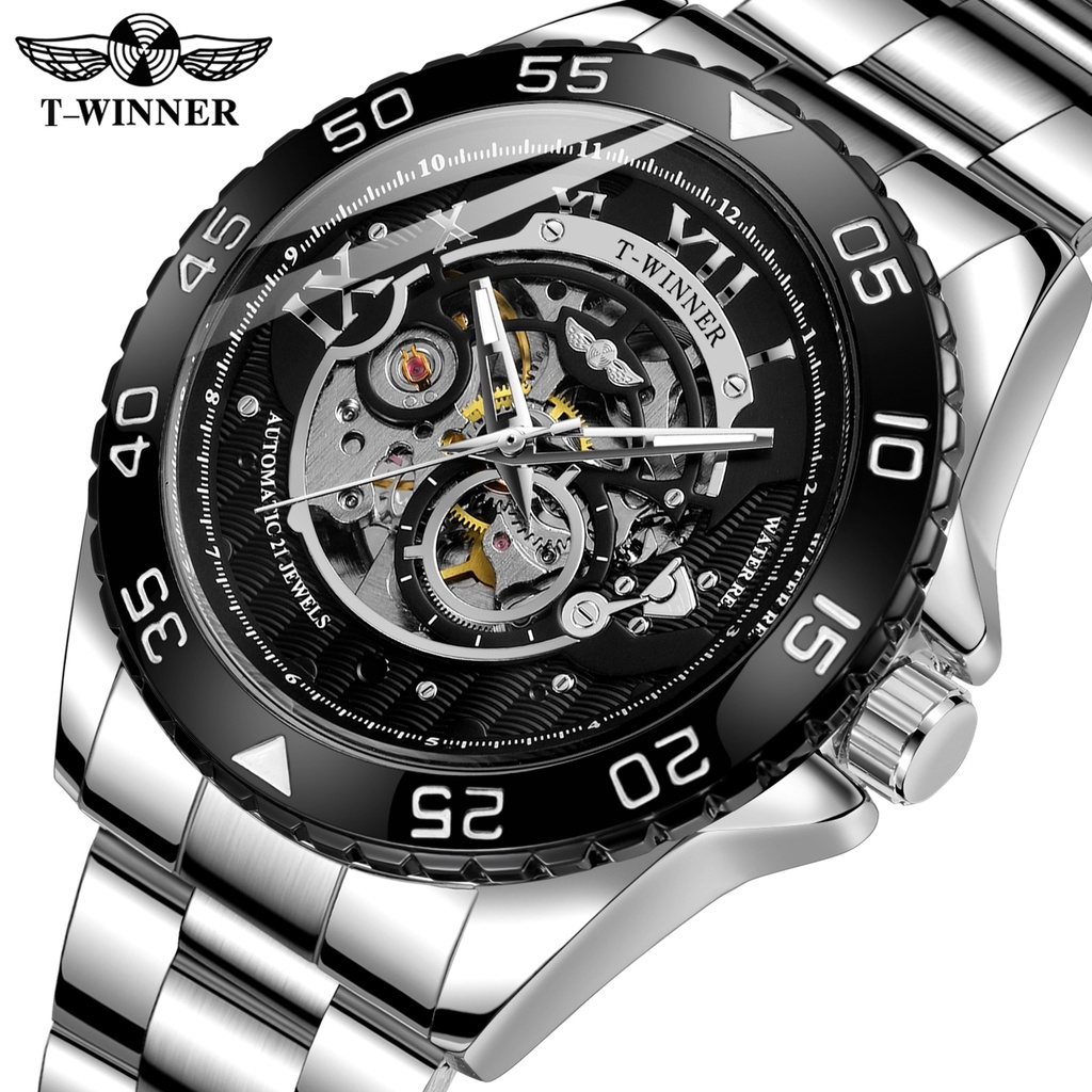 WINNER automatic watch men's fashion business stainless steel ...