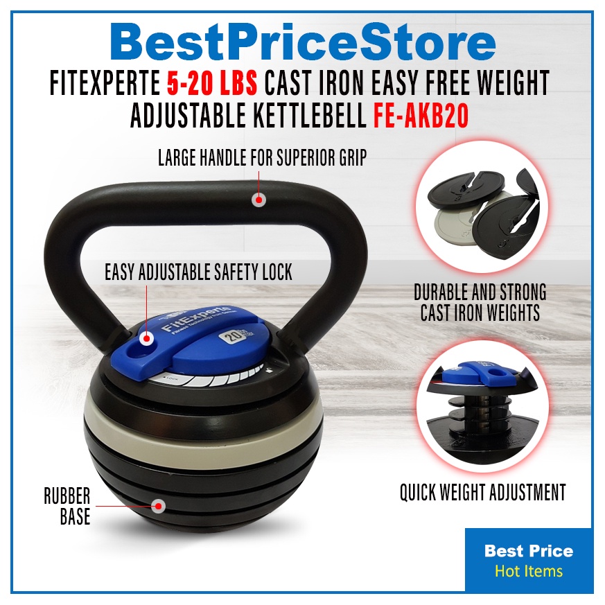 BPS FEXPERT 5-20lbs Adjustable Kettlebell Gym Grade Metal Plates ...