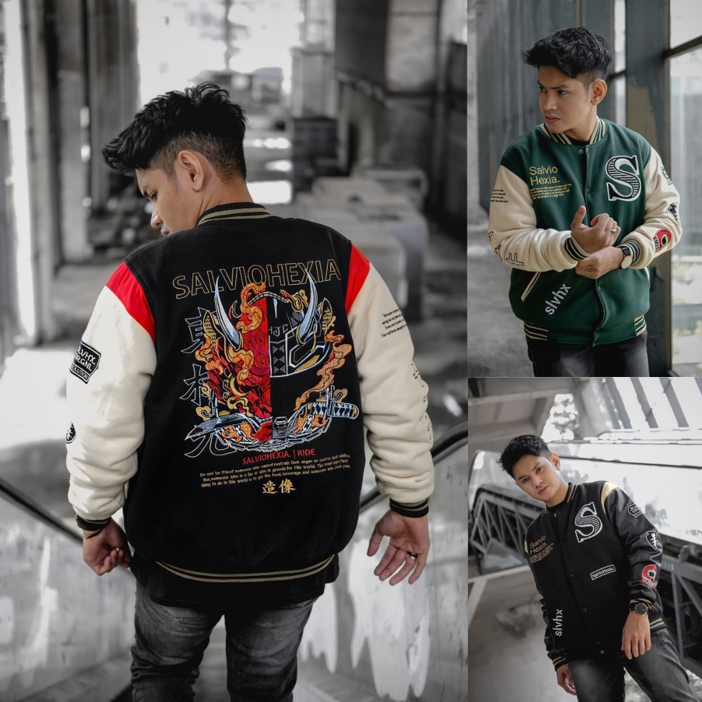 HITAM Varsity Jacket Jacket Black Cream Varsity Jacket Premium Distro ...