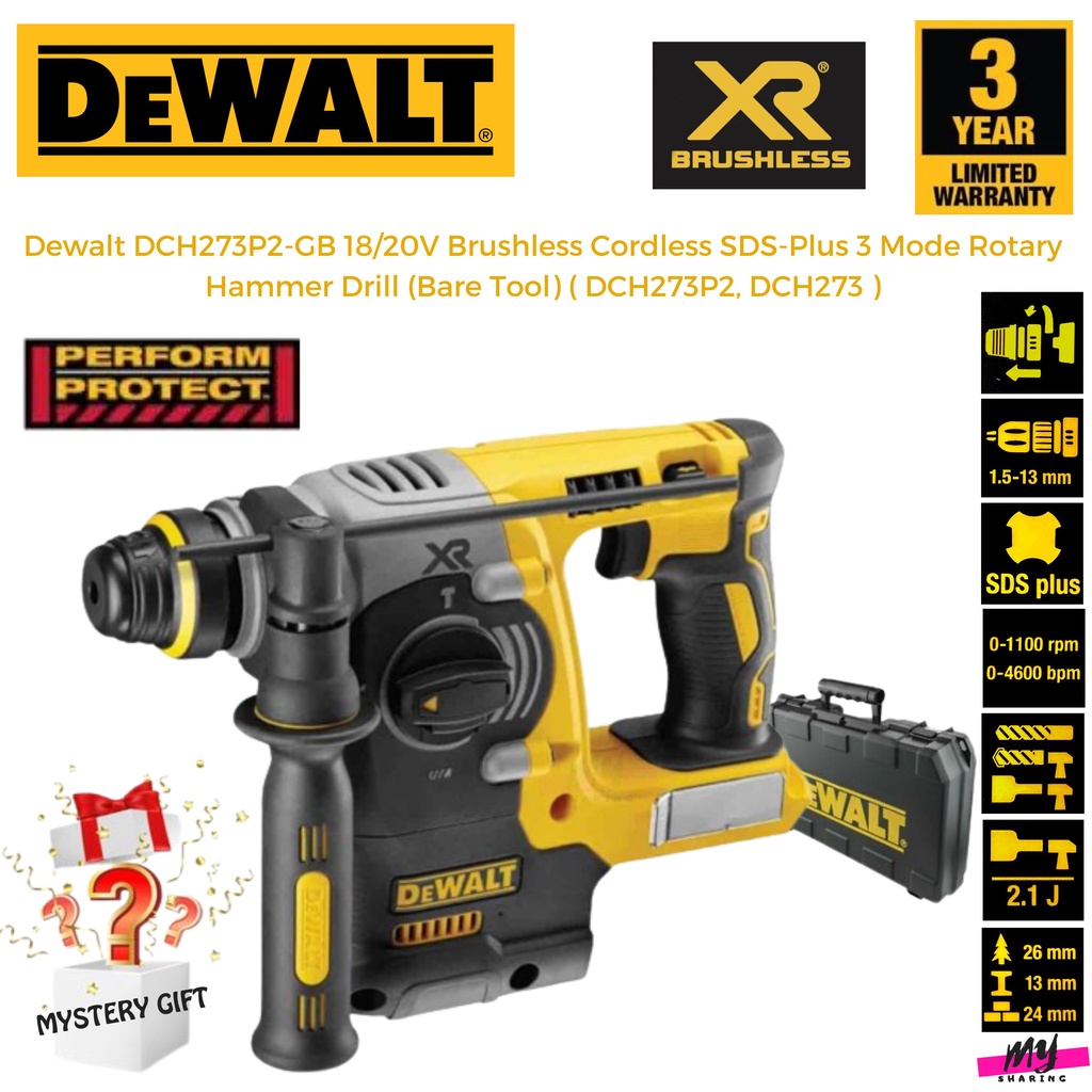 DEWALT DCH273P2-GB 18/20V Brushless Cordless SDS-Plus 3 Mode Rotary ...