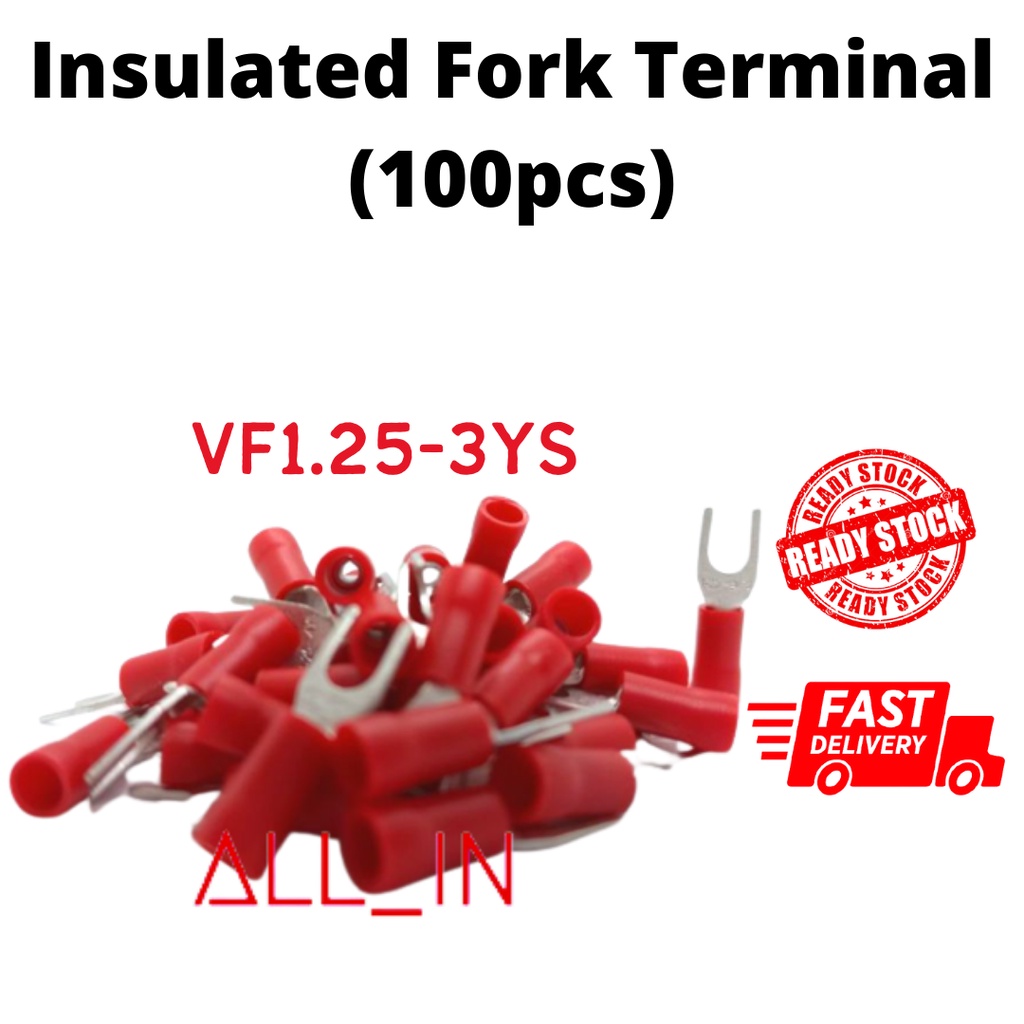 Insulated Fork Terminal - Insulated Fork Lug Y Lug 100pcs/pack (VF1.25 ...