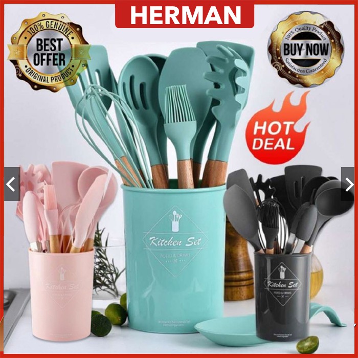 HERMAN 12Pcs Cooking Tools Kitchen Cookware Set Silicone Utensils ...