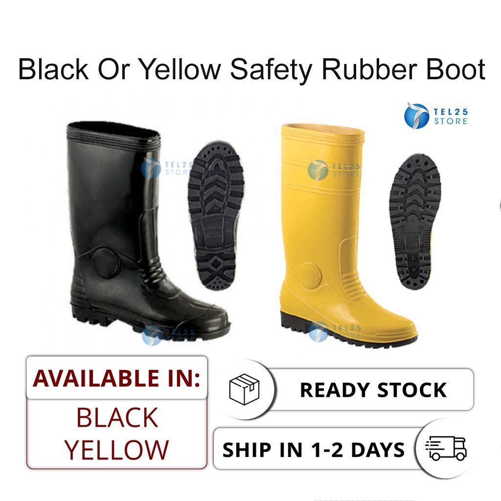 [ 1 PAIR ] Black Or Yellow Safety Rubber Boot Kasut Boot Getah #6000 ...