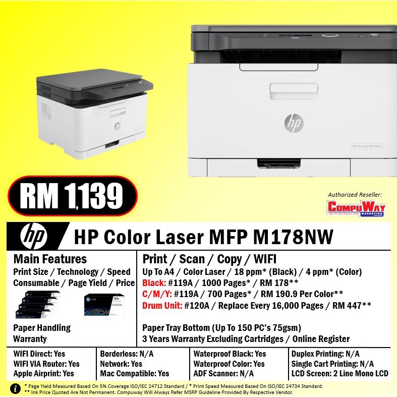 HP COLOR LASER MFP M178NW PRINTER | Shopee Malaysia