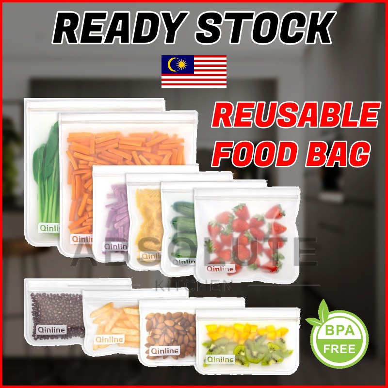 READY STOCK🇲🇾Silicone Food Storage Leakproof Bag Reusable Zip Shut Bag ...