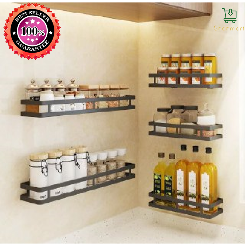 Wall Mounted Solid Black Kitchen Rack - Easy to Install | Shopee Malaysia