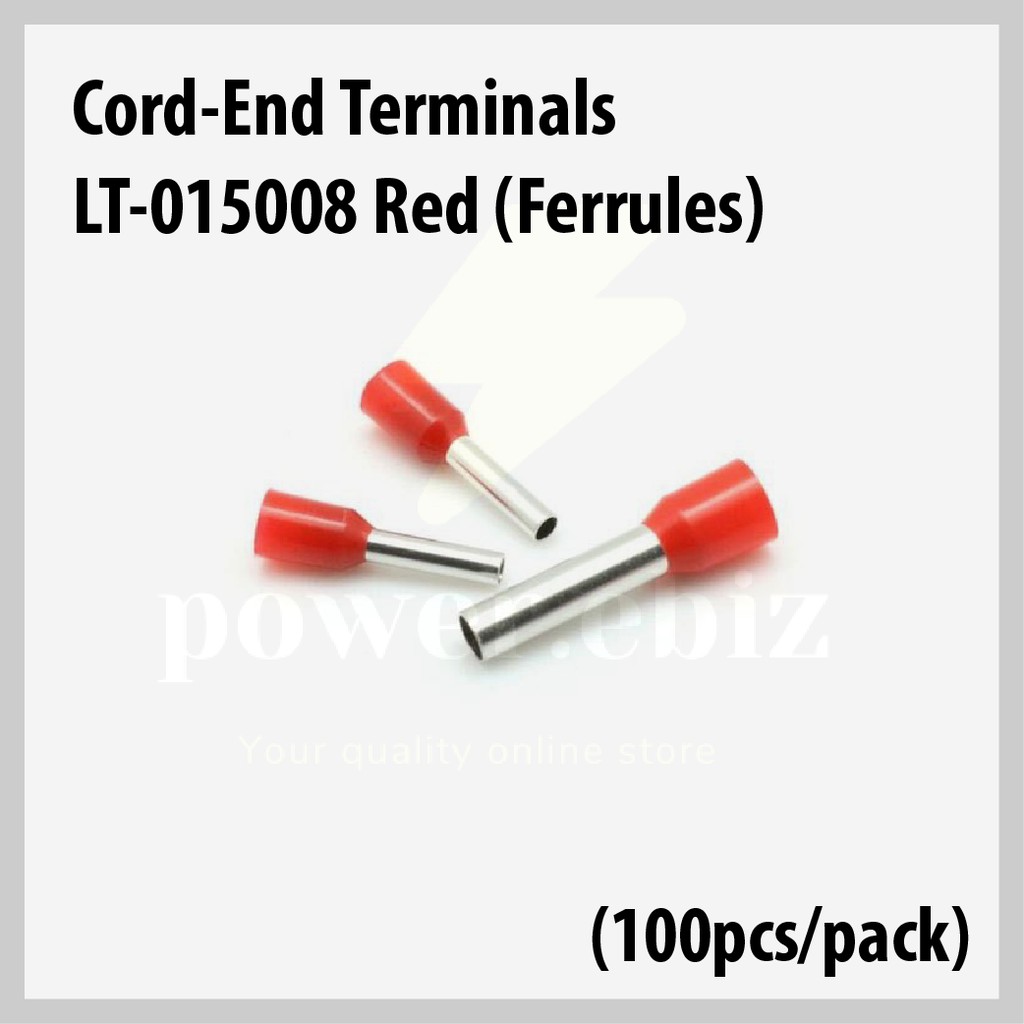 LT-015008 Red Insulated Cord-End Terminals (Ferrules) (100pcs/pack ...