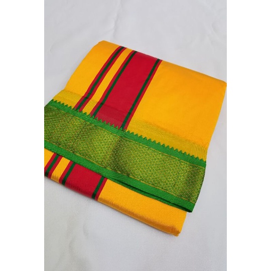 ART SILK SATIN VESTI WITH CONTRAST COLOURS BORDER AND LINES | Shopee ...