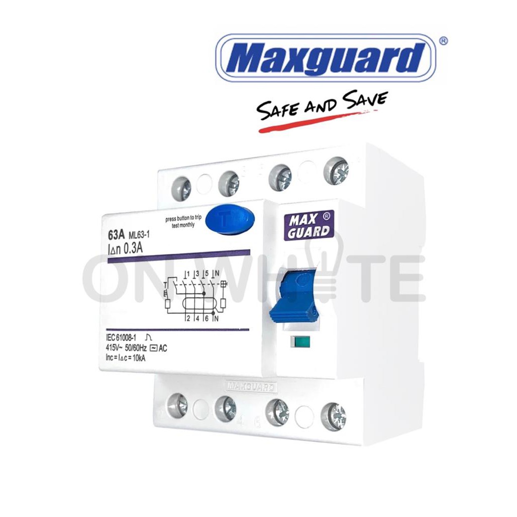 MAXGUARD 63A 4P 100mA / 300mA ELCB - RCCB 0.1A / 0.3A [SIRIM] | Shopee ...