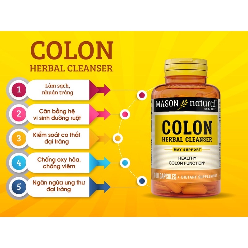 Mason NATURAL Colon Herbal Cleanser Colon Function Support Pills 100 ...