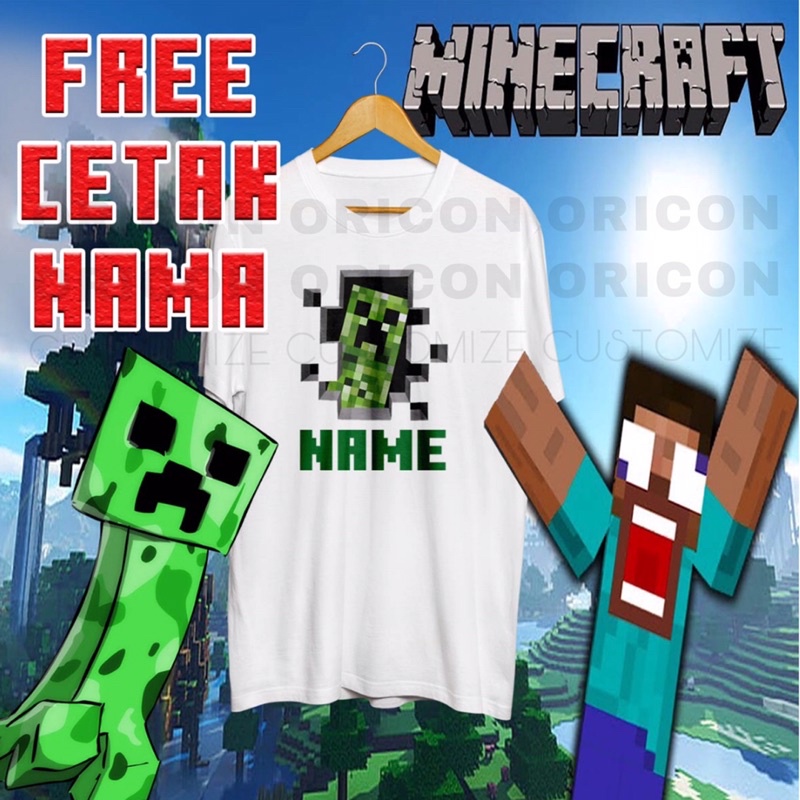 Minecraft T-shirt Custom print kid name Baju Nama Budak Sendiri 100% ...