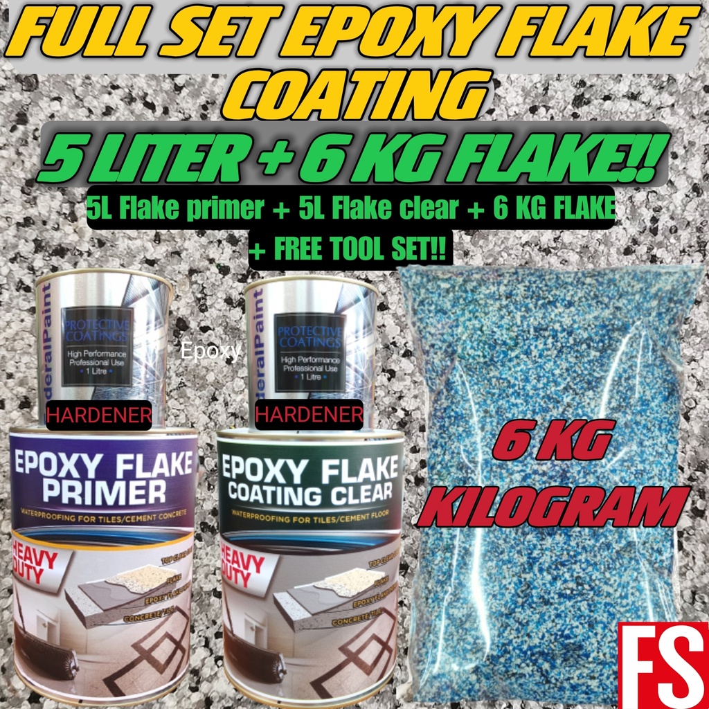 FULL SET Epoxy Colour Flake Coating Toilet Kitchen Floor Tile Leaking Waterproof ( 5L PRIMER/5L ...