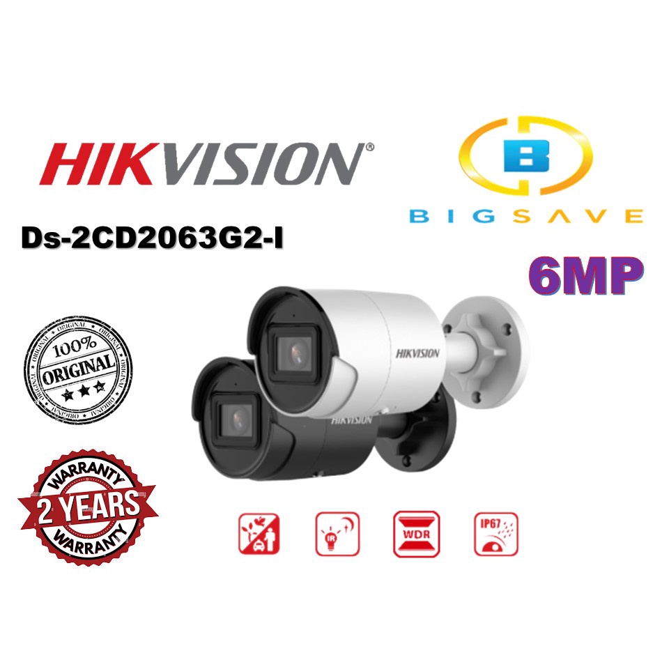 Hikvision 6mp Ds 2cd2063g2 I Acusense Fixed Bullet Network Camera