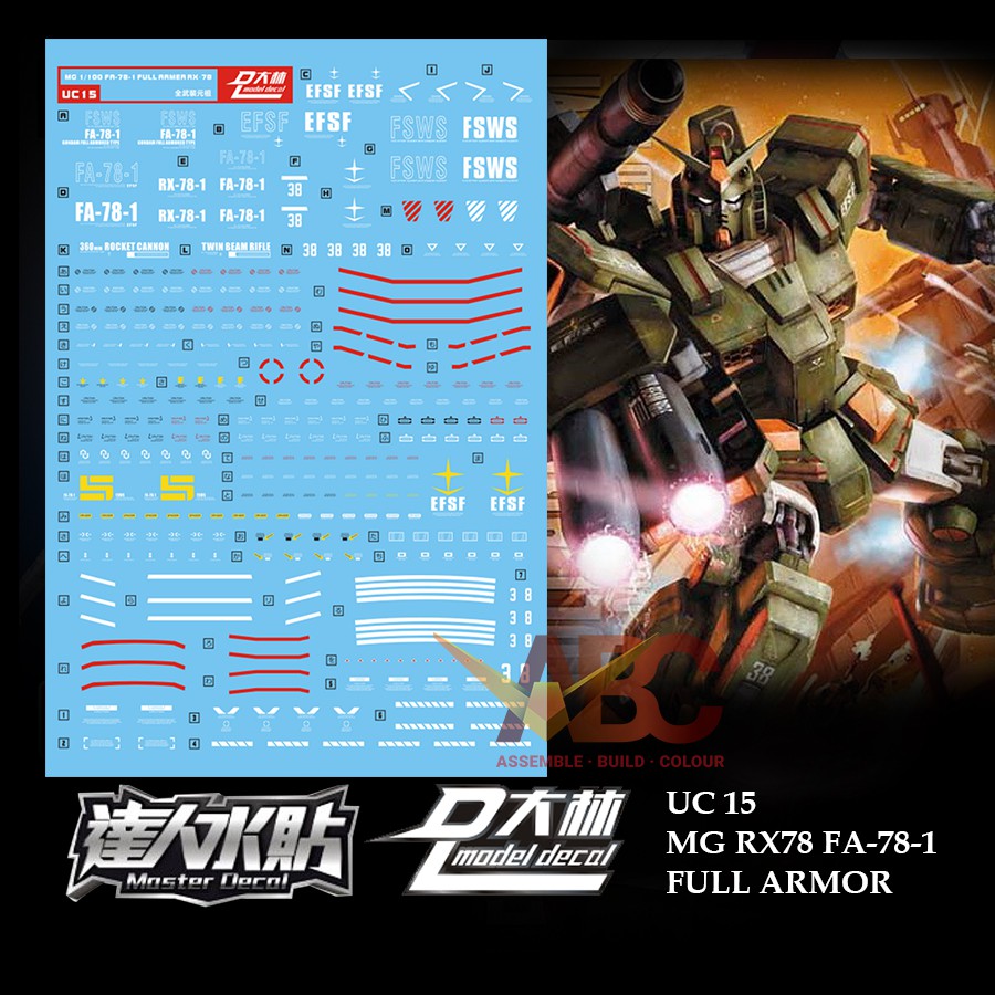 [Dalin] Waterslide Decal - UC15 MG 1/100 FA-78-1 Full Armor Model Kit Water Sticker FA78-1 全装甲 ...