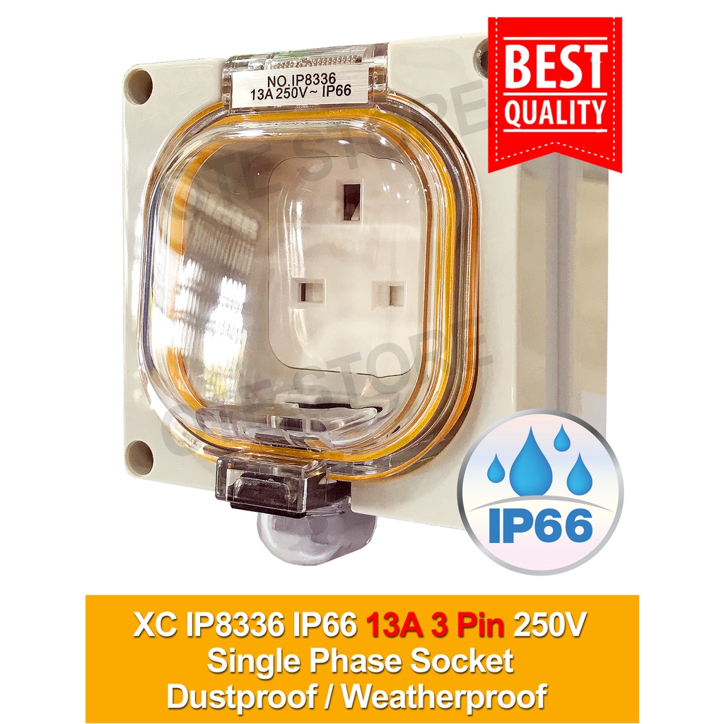 XC IP8336 IP66 13A 3 Pin 250V Single Phase Socket (Dustproof ...
